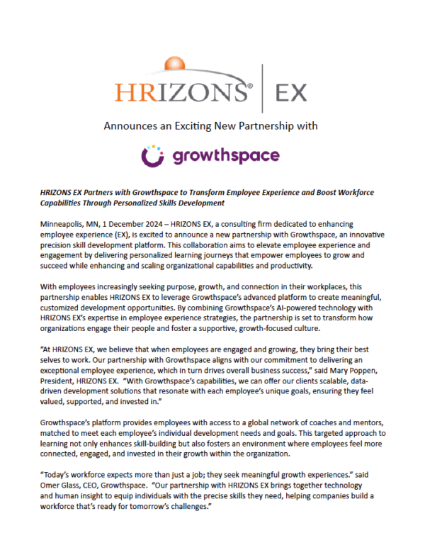 HRIZONS | EX Partnership with GrowthSpace - Press Release | HRIZONS